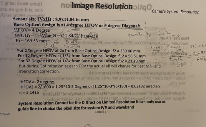 Solved Camera System Resolution Sensor size | Chegg.com
