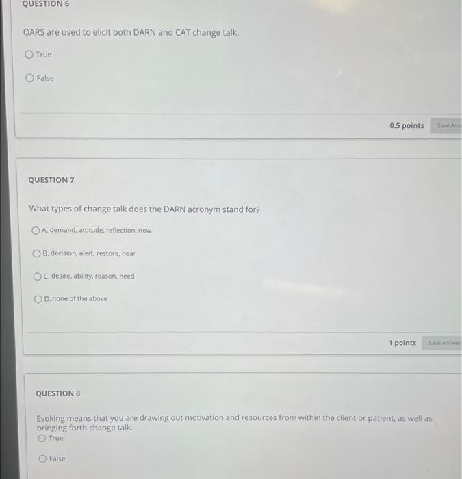 Solved QUESTION 6 CARS are used to elicit both DARN and CAT | Chegg.com