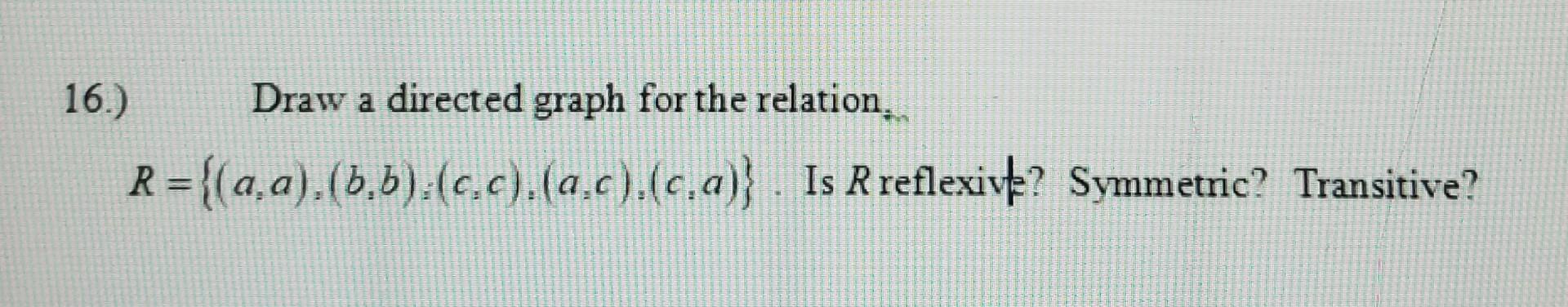 Solved 16.) Draw a directed graph for the relation. R | Chegg.com