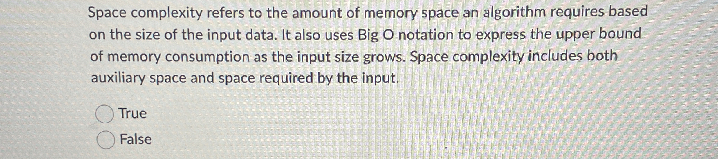 Solved Space complexity refers to the amount of memory space | Chegg.com