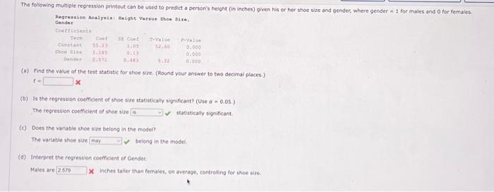 Solved The following multiple regression printout can be | Chegg.com