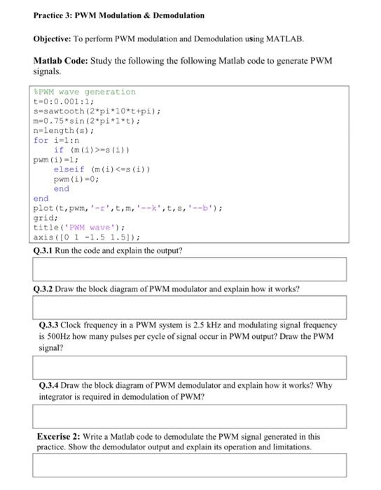 Solved Practice 3 Pwm Modulation And Demodulation Objective 