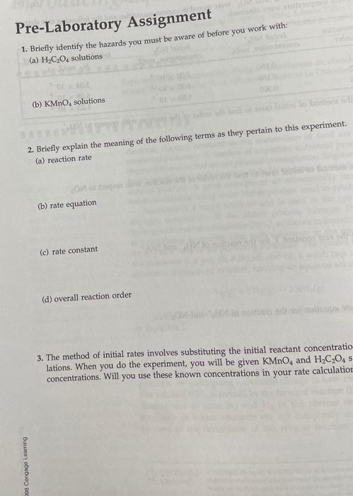 Solved Pre-Laboratory 1. Briefly identify the hazards you | Chegg.com