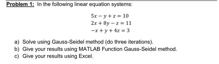 Solved Problem 1: In the following linear equation systems: | Chegg.com