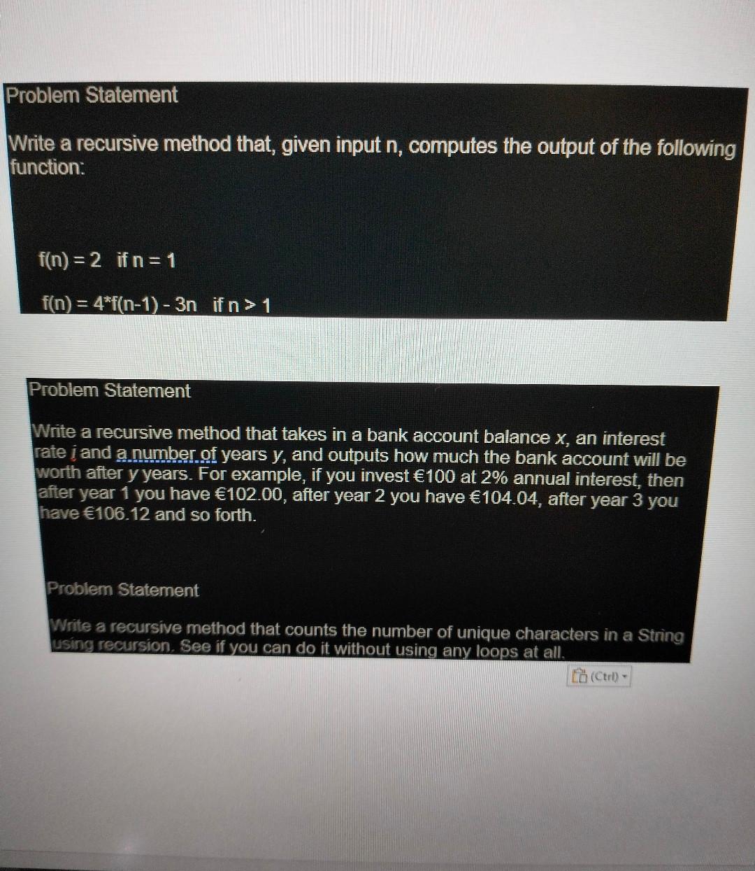 Solved Write a recursive method that, given input n, | Chegg.com