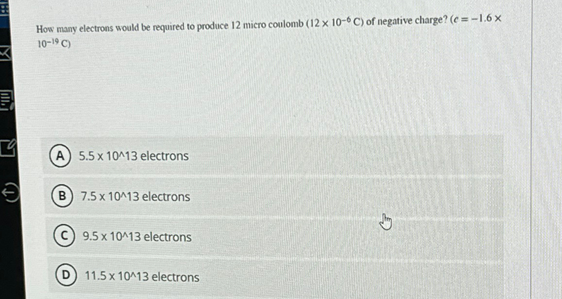 Solved How many electrons would be required to produce 12 | Chegg.com