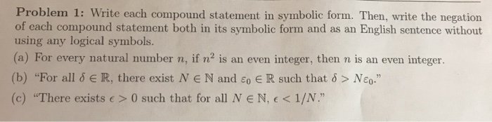 Solved Problem 1: Write each compound statement in symbolic | Chegg.com