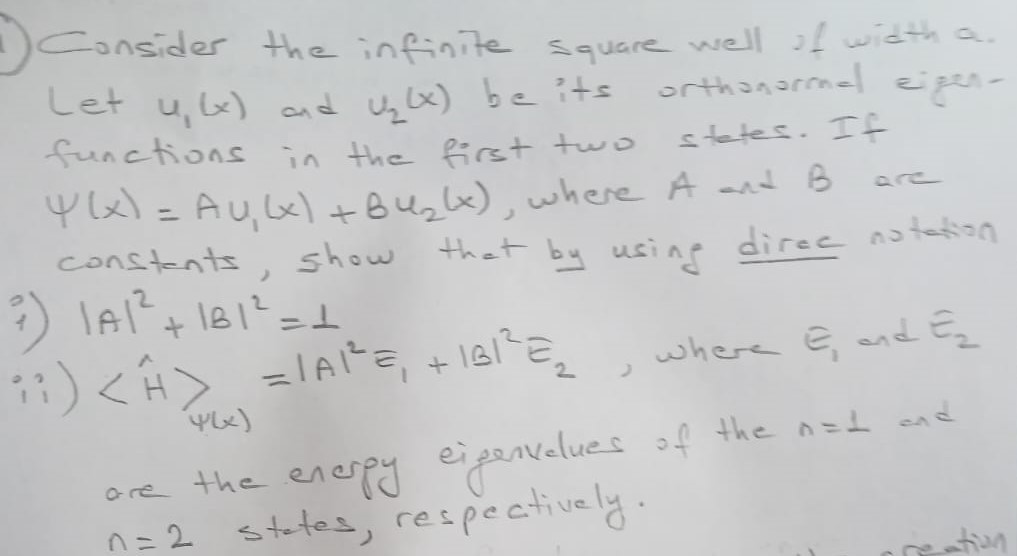 Solved Consider the infinite square well of width a.Let | Chegg.com