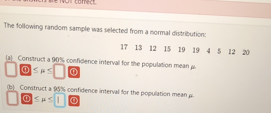 Solved by an EXPERT The following random sample was selected from a | Chegg.com