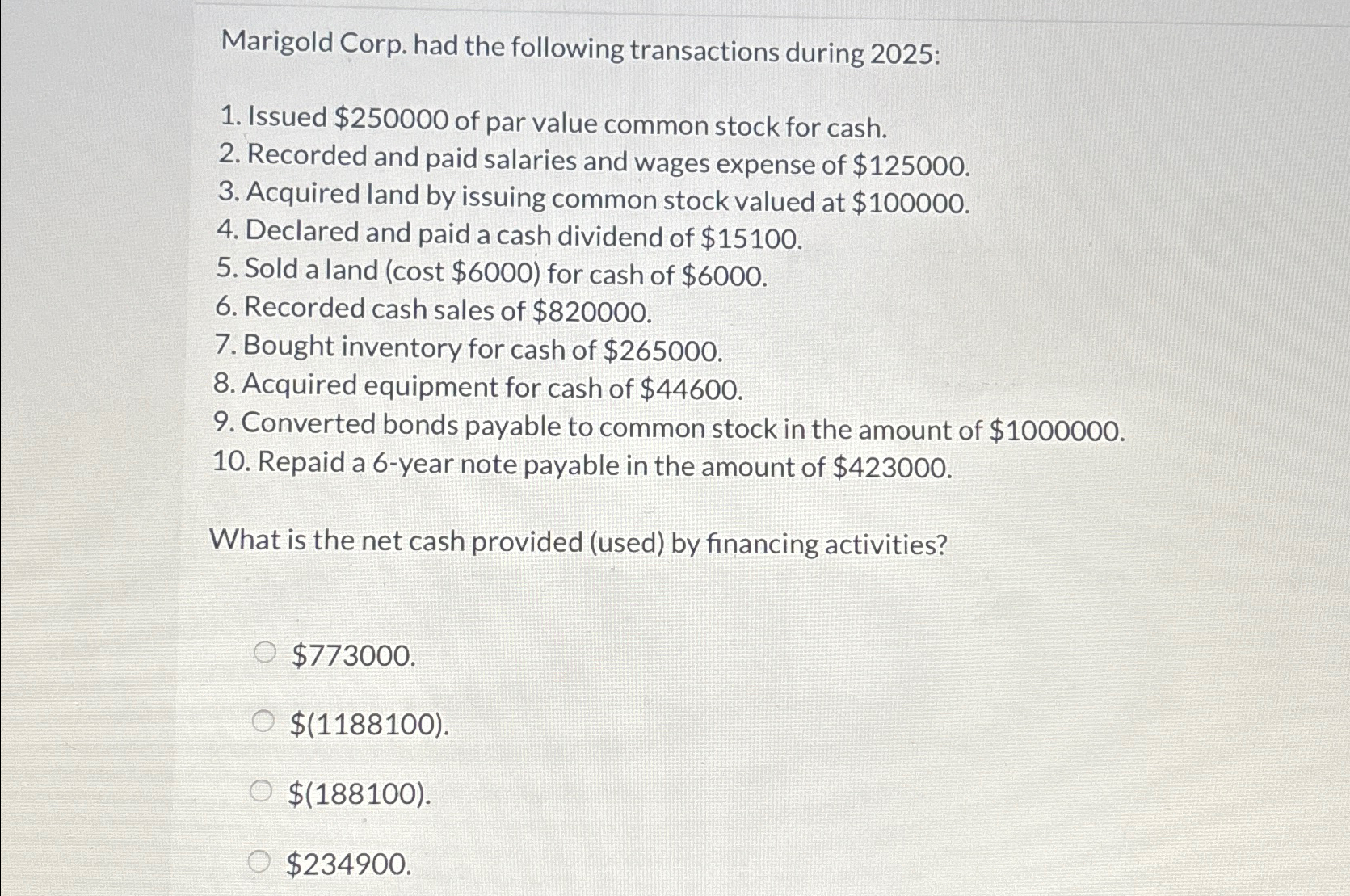 Solved Marigold Corp. had the following transactions during | Chegg.com
