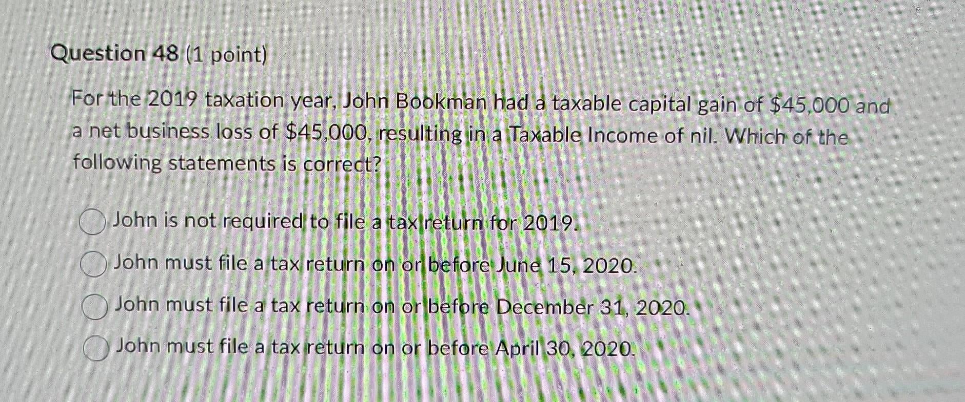 Solved For the 2019 taxation year, John Bookman had a | Chegg.com