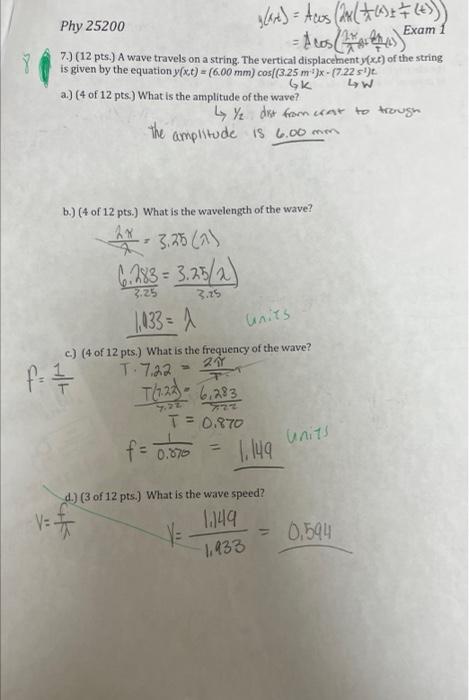 Solved 7.) (12 pts.) A wave travels on a string. The | Chegg.com