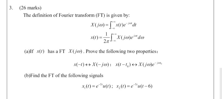Solved 3. (26 marks) The definition of Fourier transform | Chegg.com