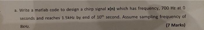 Solved A Write A Matlab Code To Design A Chirp Signal Xn