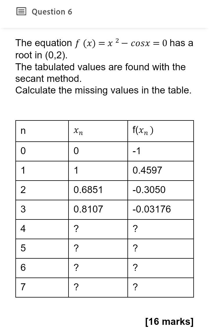 Solved The equation f(x)=x2−cosx=0 has a root in (0,2). The | Chegg.com
