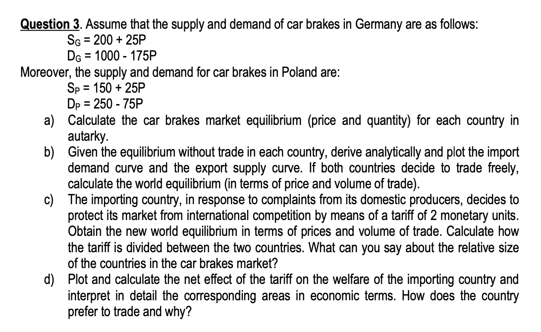 Solved Question 3. ﻿Assume that the supply and demand of car | Chegg.com