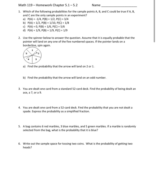 Solved Math 119 - Homework Chapter 5.1 -5.2 Name 1. Which of | Chegg.com