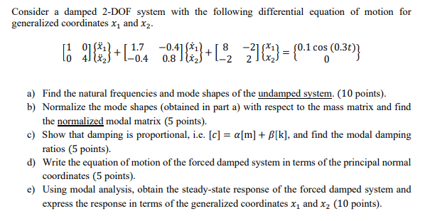 Solved Consider a damped 2-DOF system with the following | Chegg.com