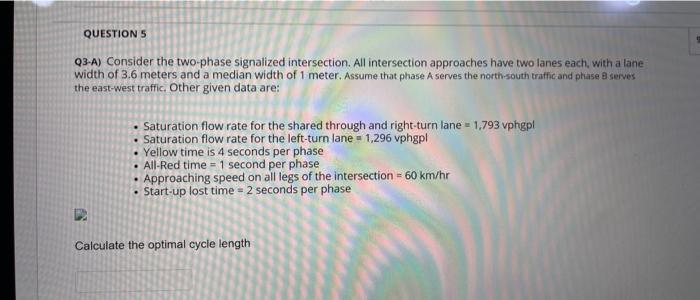 Solved QUESTION 5 Q3-A) Consider the two-phase signalized | Chegg.com