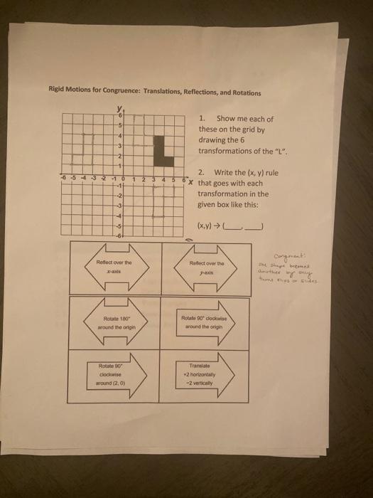 Solved Rigid Motions for congruence: Translations, | Chegg.com