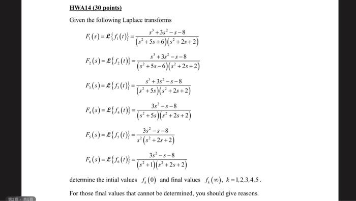 Solved Given the following Laplace transforms | Chegg.com