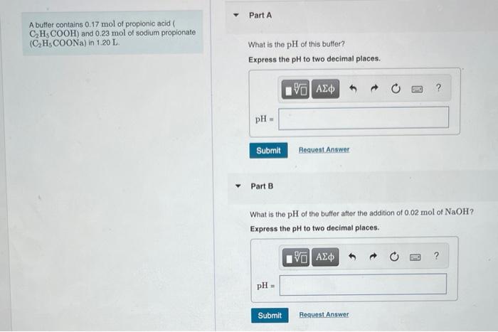 Solved A buffer contains 0.17 mol of propionic acid ( | Chegg.com