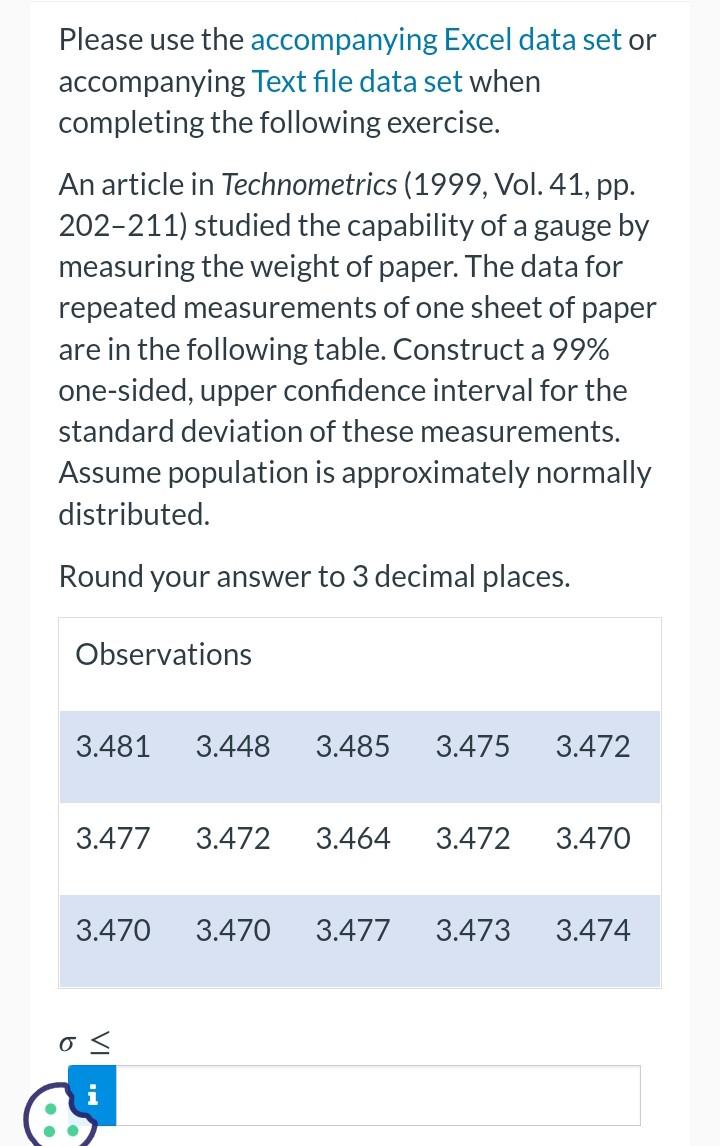 Solved Please use the accompanying Excel data set or | Chegg.com