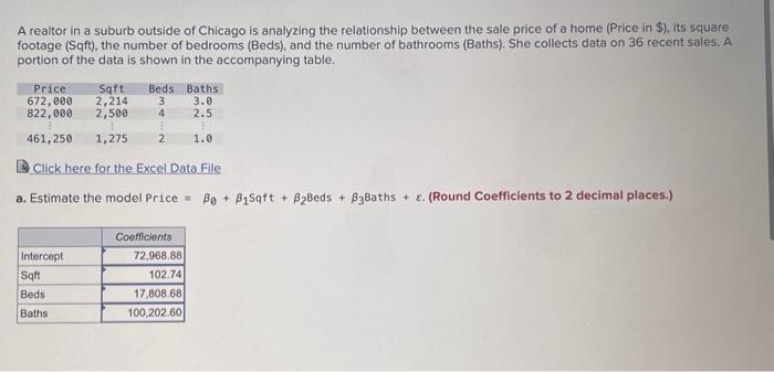 Solved A realtor in a suburb outside of Chicago is analyzing | Chegg.com