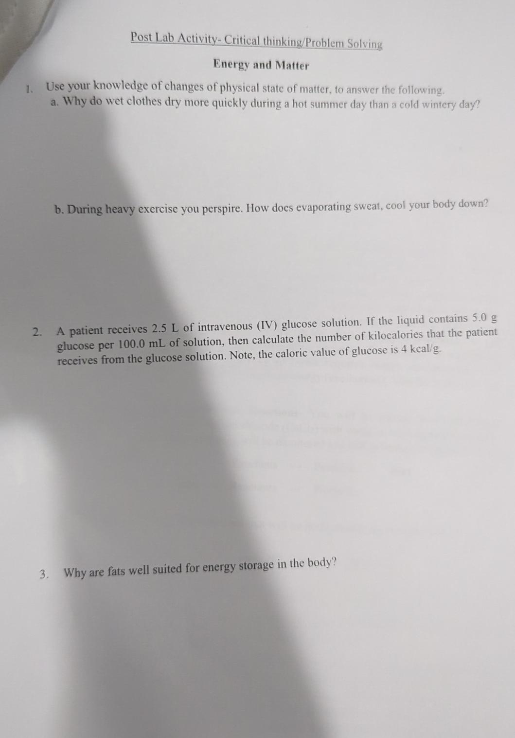 Solved Post Lab Activity- ﻿Critical thinking/Problem | Chegg.com