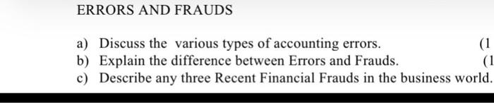 Solved ERRORS AND FRAUDS a) Discuss the various types of | Chegg.com