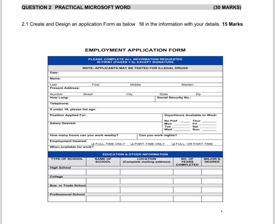 Solved QUESTION 2 ﻿PRACTICAL MICROSOFT WORD(30 ﻿MARKS)2.1 | Chegg.com