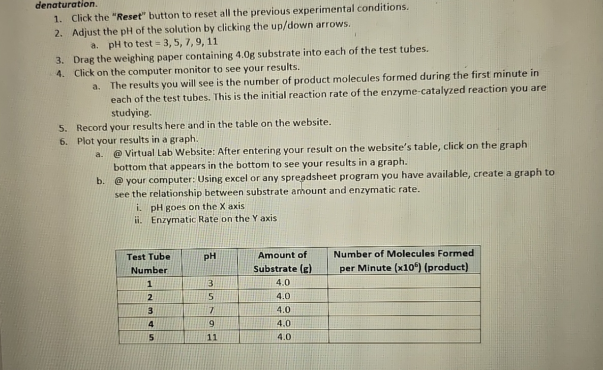 Solved denaturation.Click the "Reset" button to reset all | Chegg.com