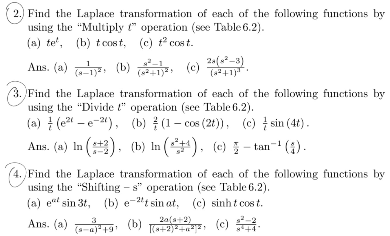 Solved (2.) ﻿Find the Laplace transformation of each of the | Chegg.com