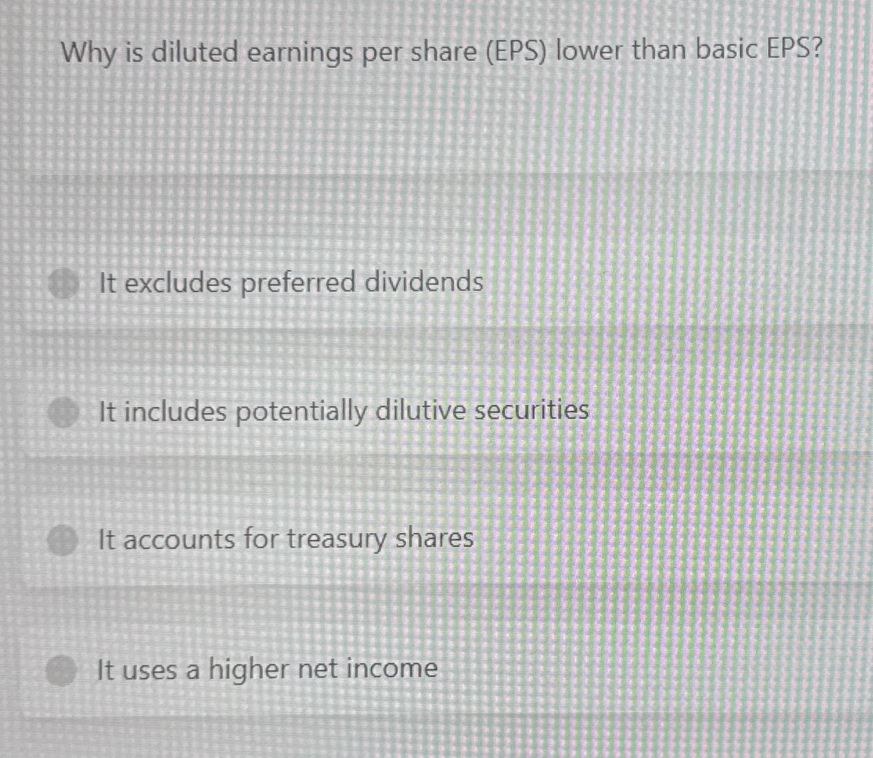 Solved Why is diluted earnings per share (EPS) ﻿lower than | Chegg.com