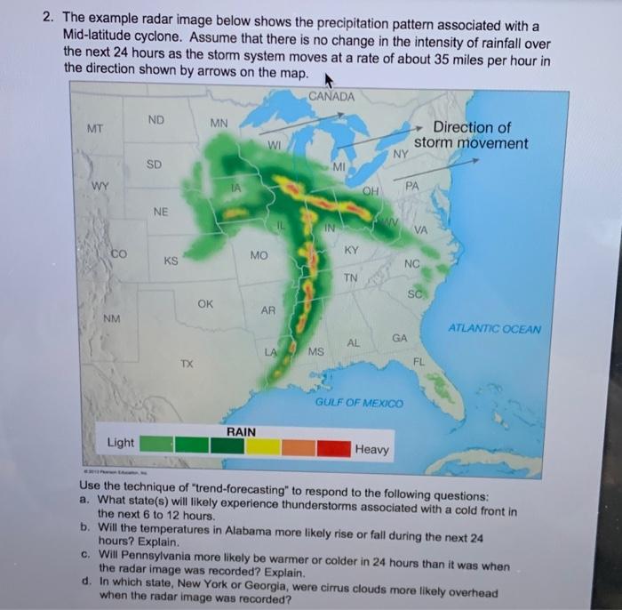 Solved 2. The example radar image below shows the | Chegg.com