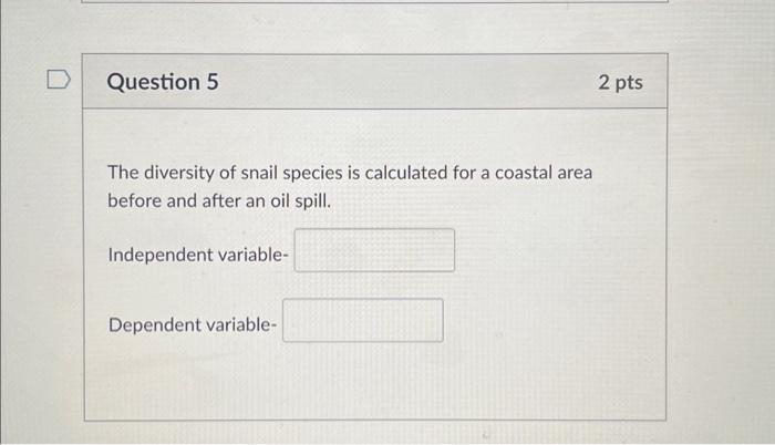 Solved The diversity of snail species is calculated for a | Chegg.com