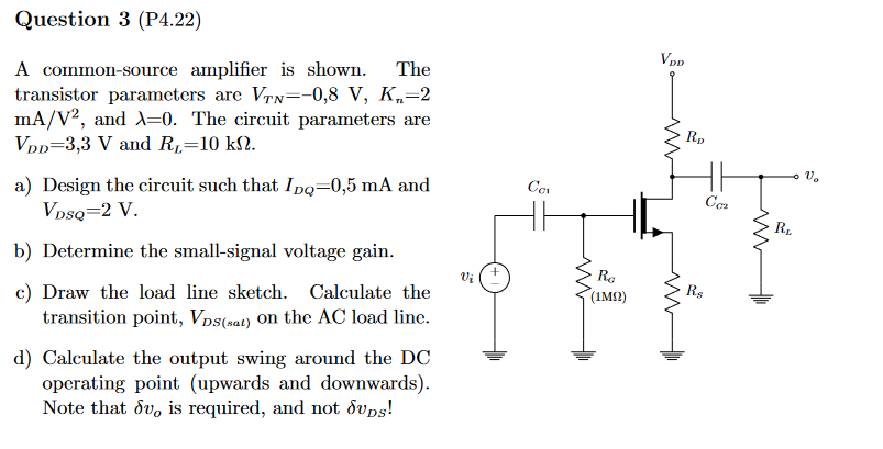 Solved Question 3 (P4.22)A common-source amplifier is shown. | Chegg.com