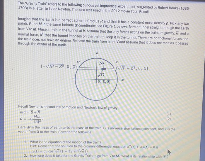 Solved The "Gravity Train" refers to the following curious | Chegg.com