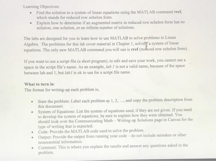 Solved Learning Objectives: Find the solution to a system of | Chegg.com