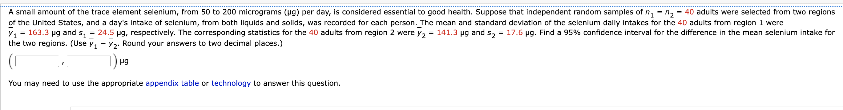 Solved the two regions. (Use ?bar (y)1-bar (y)2. ﻿Round your | Chegg.com