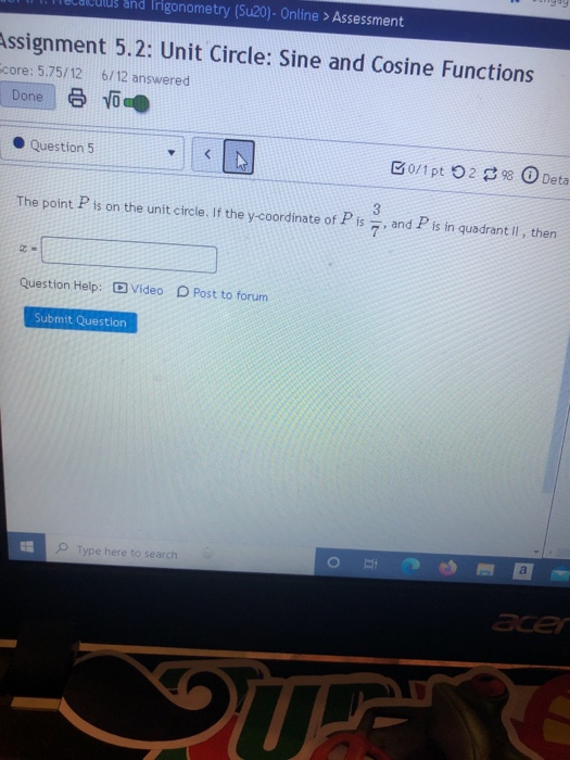 Solved and Trigonometry (Su20) - Online > Assessment | Chegg.com