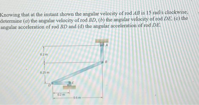 Solved Knowing that at the instant shown the angular | Chegg.com