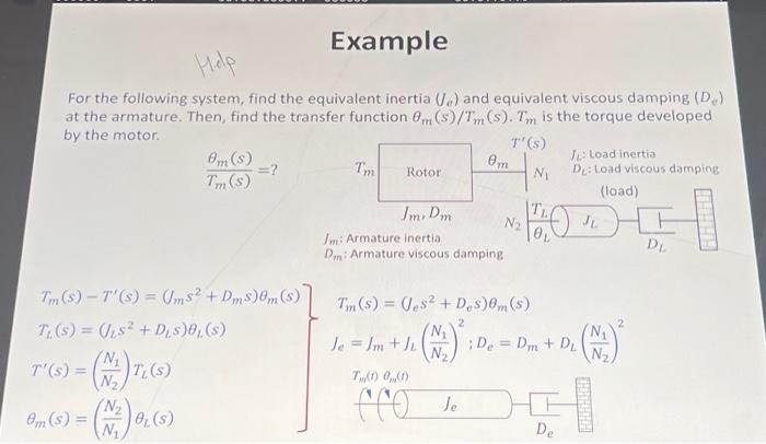 Solved For the following system, find the equivalent inertia | Chegg.com