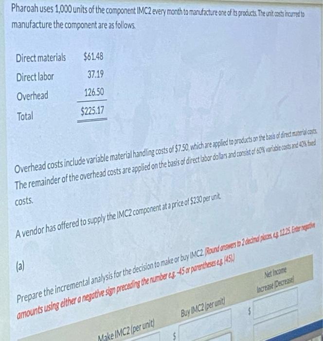 Solved Pharoah uses 1,000 units of the component IMC2 every | Chegg.com