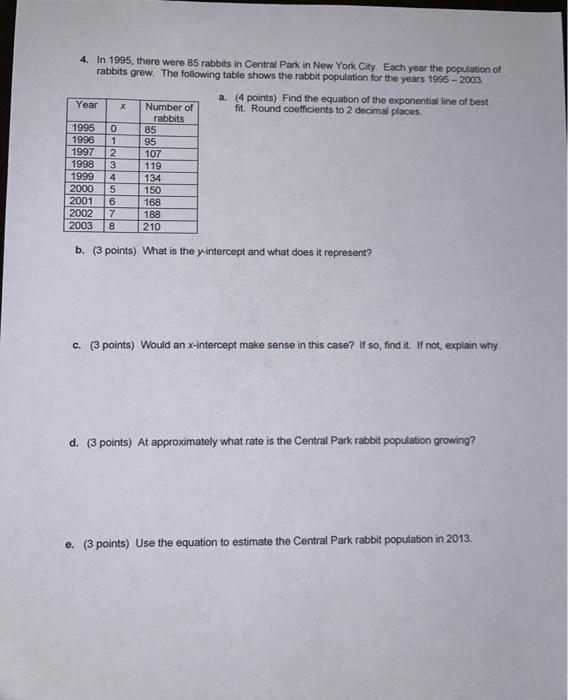 Solved Year X 4. In 1995, there were 85 rabbits in Central | Chegg.com