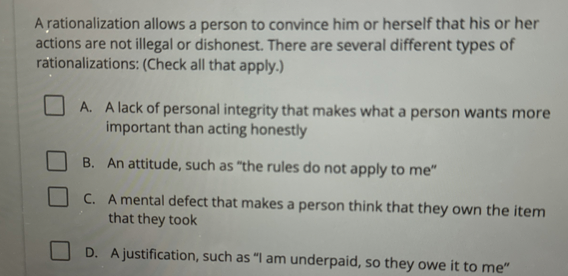 Solved A rationalization allows a person to convince him or | Chegg.com