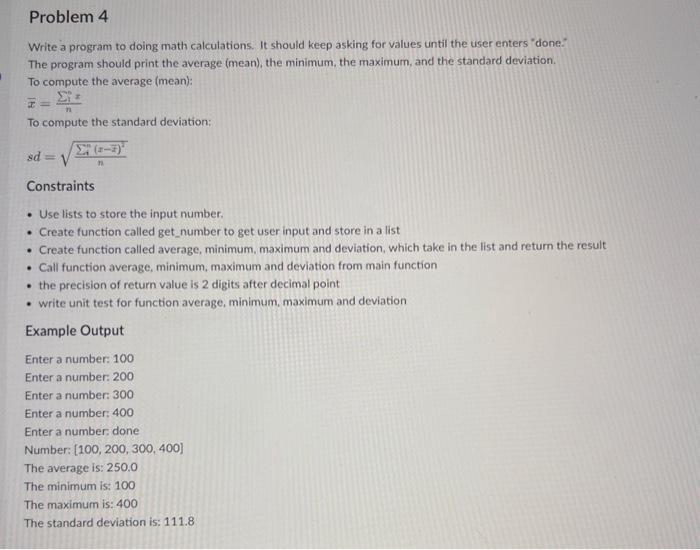 Solved Write A Program To Doing Math Calculations It Should
