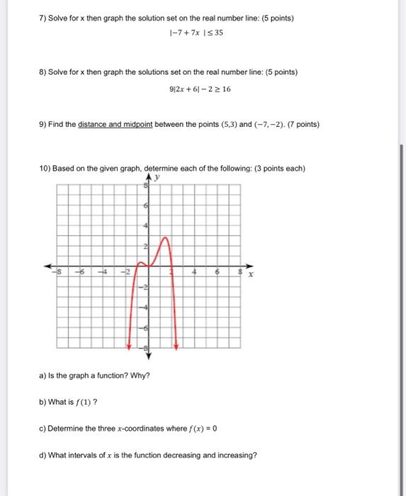 Solved Solve for : 1) 6x - 3(4.x+5)=-3 (4 points) Graph the | Chegg.com