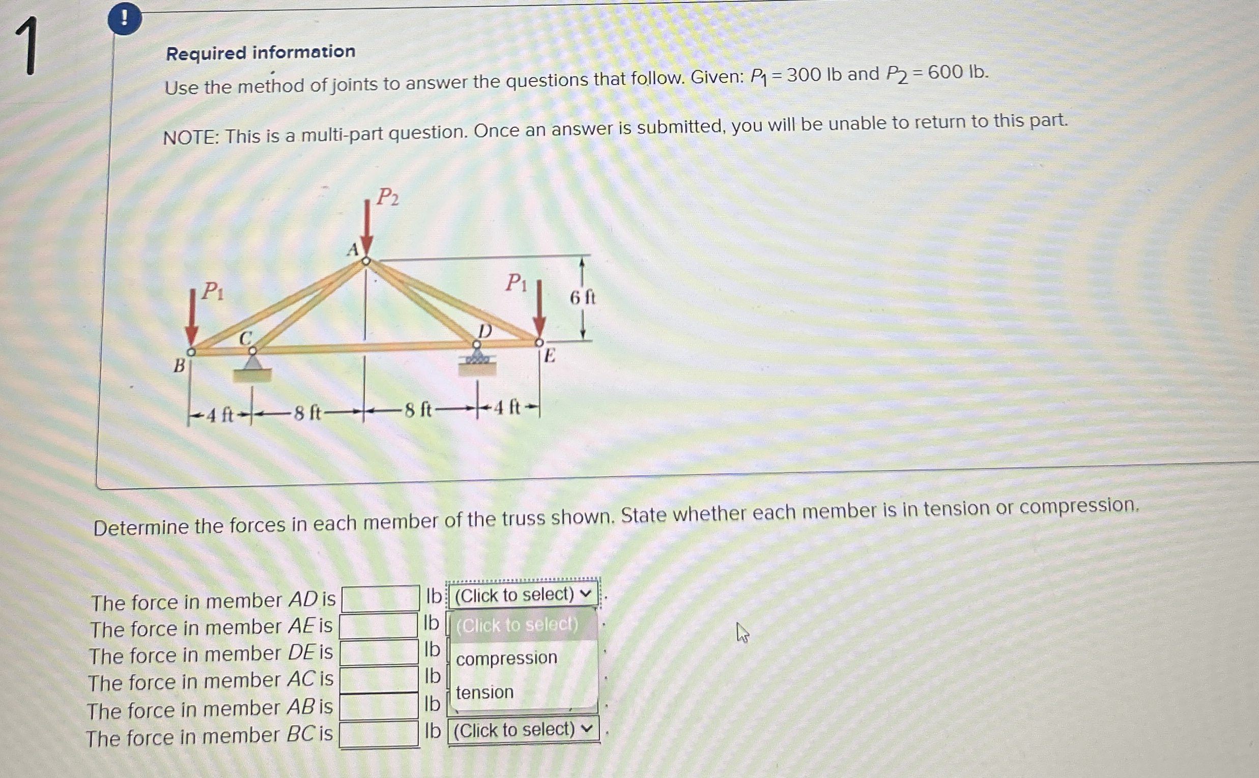 1!Required informationUse the method of joints to | Chegg.com