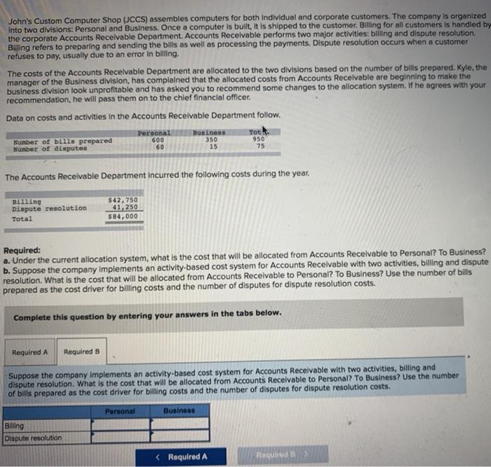 Solved John's Custom Computer Shop (JCCS) assembles | Chegg.com